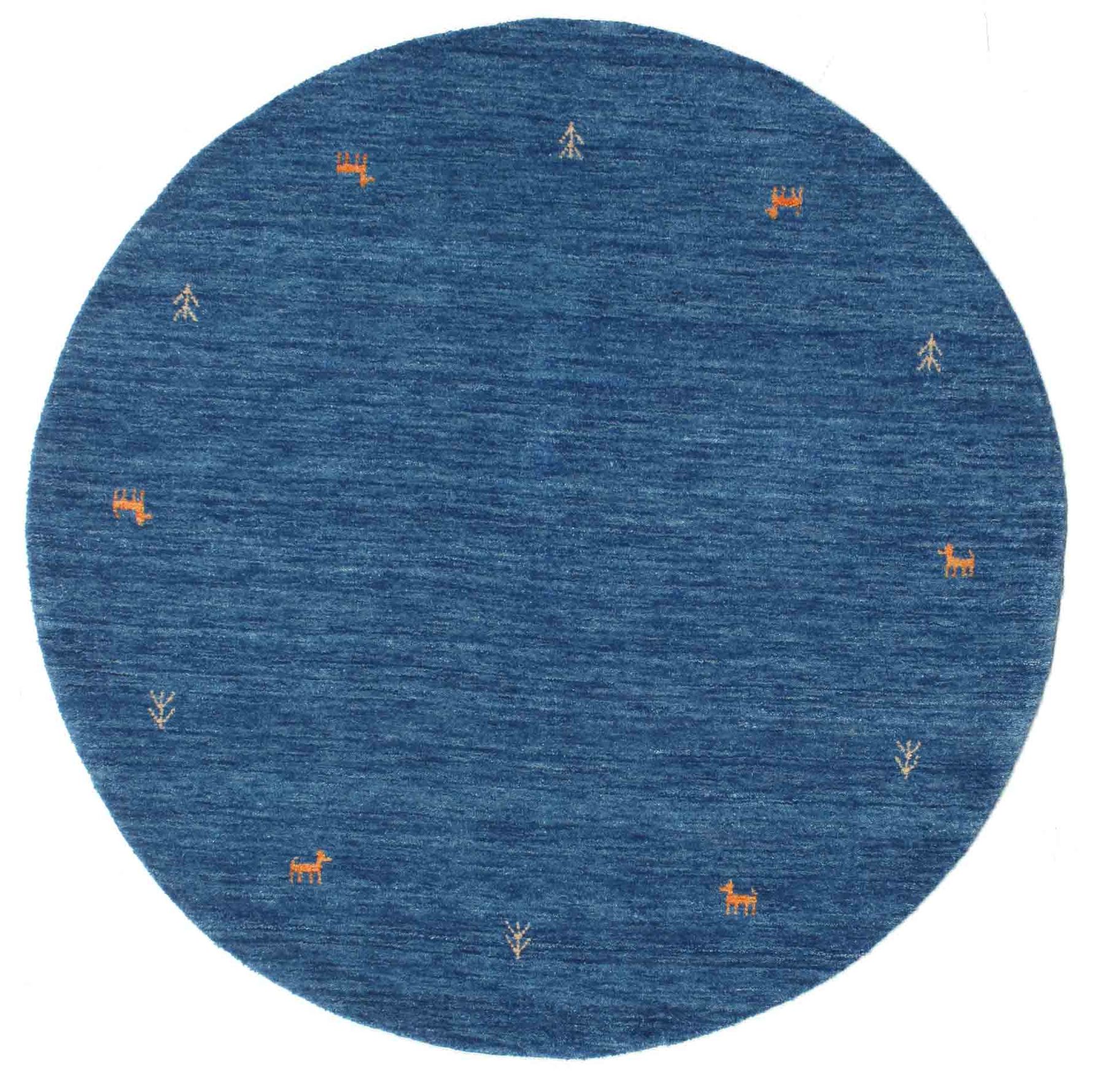 Gabbeh loom Two Lines - Blue, Round Ø 150 cm Wool Rug - Rugvista
