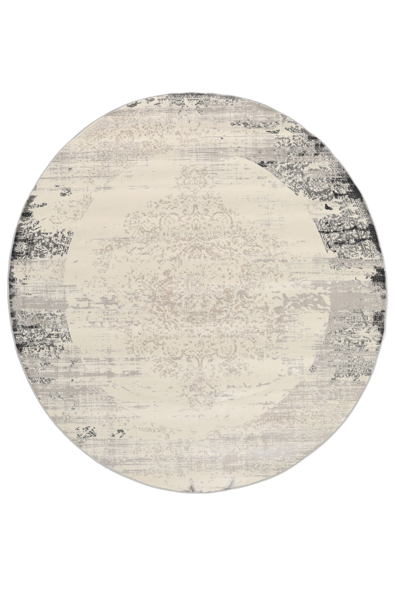 Alaska - Light Grey / Cream White, Round Ø 200 cm Rug - Rugvista
