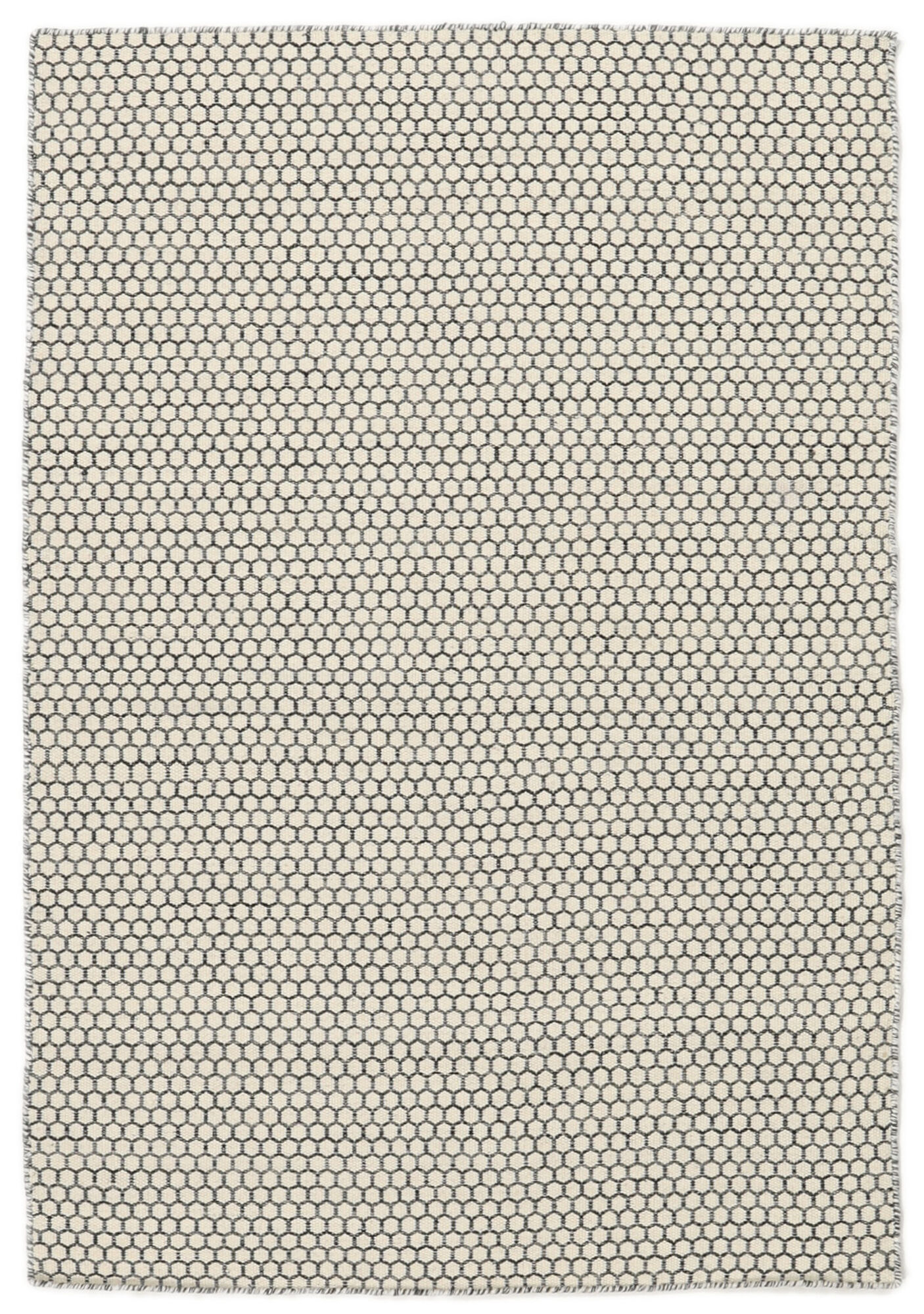 Kilim Honey Comb - Cream White / Black 140 x 200 cm Wool Rug - Rugvista