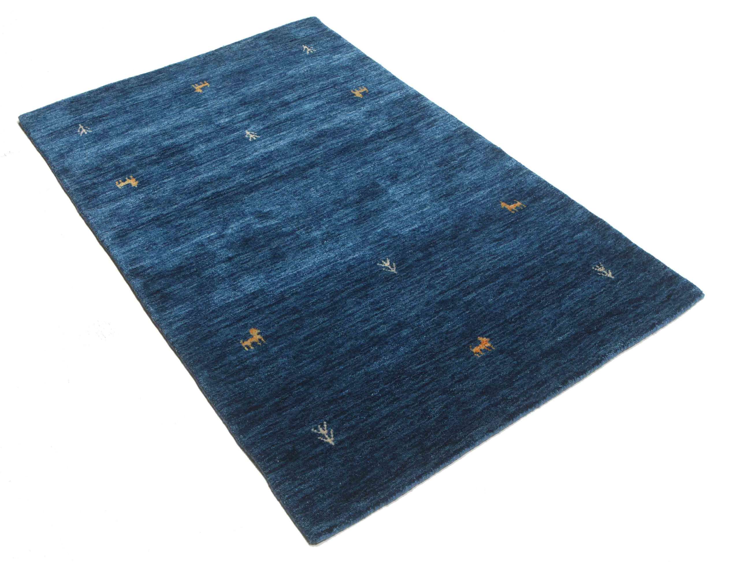 Gabbeh loom Two Lines - Azul Escuro 100 x 160 cm Tapete Lã - Rugvista