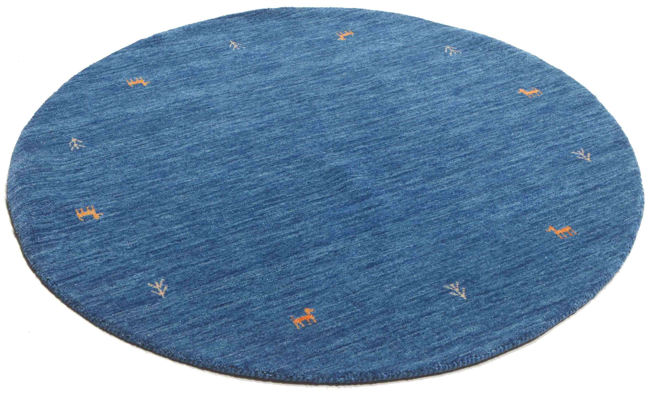 Gabbeh loom Two Lines - Blue, Round Ø 150 cm Wool Rug - Rugvista Gabbeh loom Two Lines - Blue, Round Ø 150 cm Wool Rug - Rugvista
