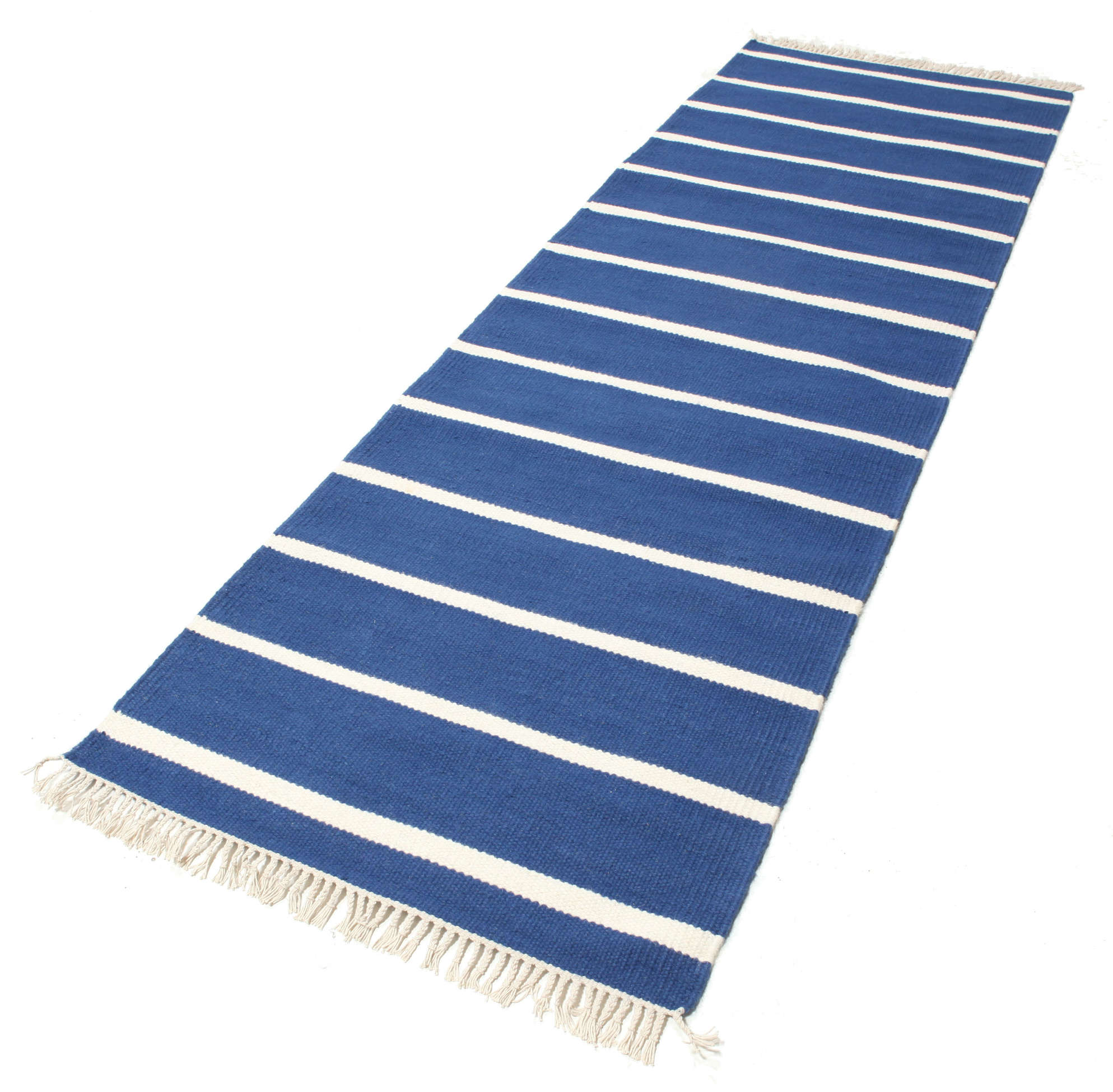 Dhurrie Stripe - Dark Blue, Runner 80 x 250 cm Wool Rug - Rugvista