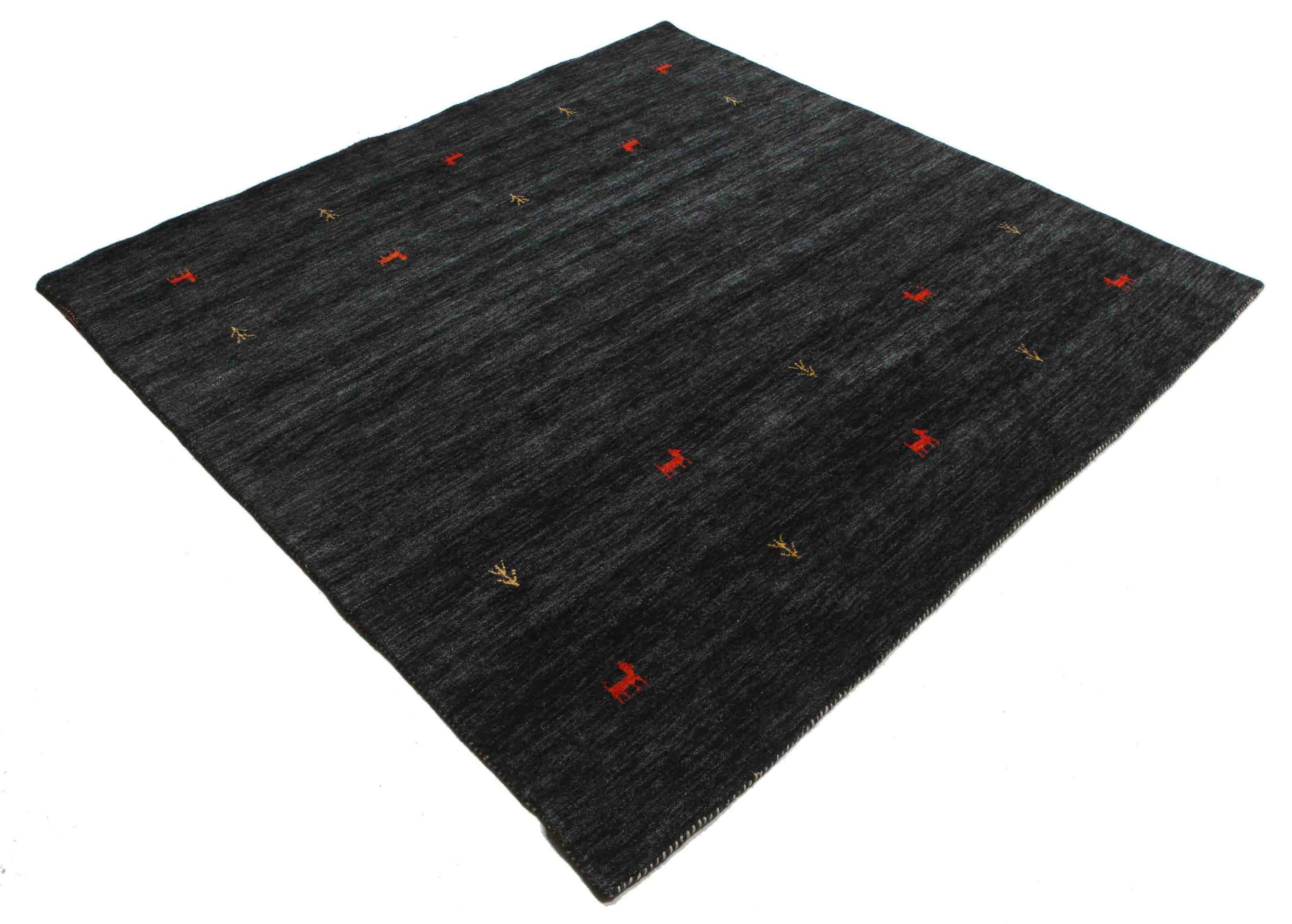 Gabbeh loom Two Lines - Preto / Cinzento 200 x 200 cm Tapete Lã - Rugvista