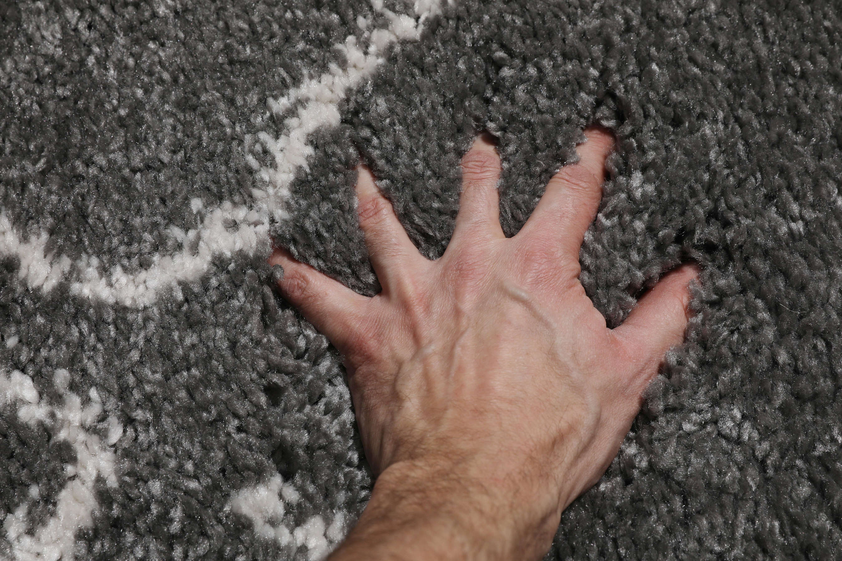 Shaggy Agadir - Grijs / Gebroken Wit, Rond Ø 200 cm Vloerkleed - Rugvista