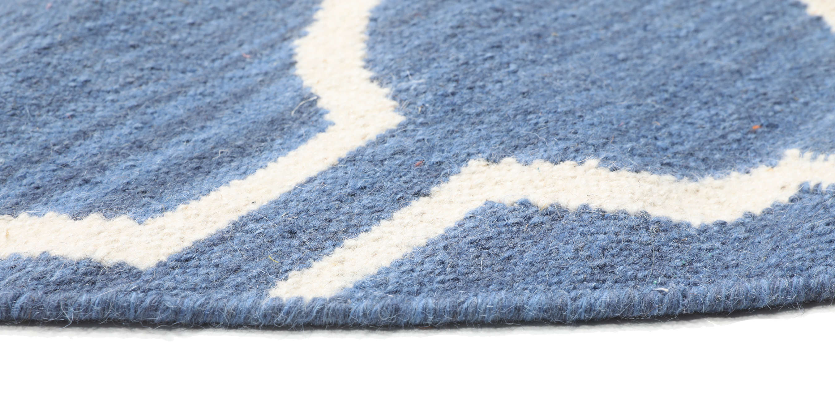 London - Blue / Off White, Round Ø 225 cm Wool Rug - Rugvista