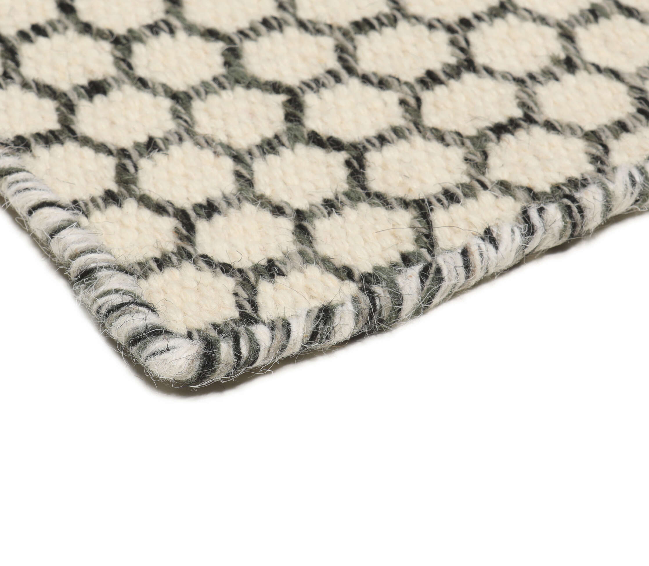 Kilim Honey Comb - Cream White / Black 140 x 200 cm Wool Rug - Rugvista