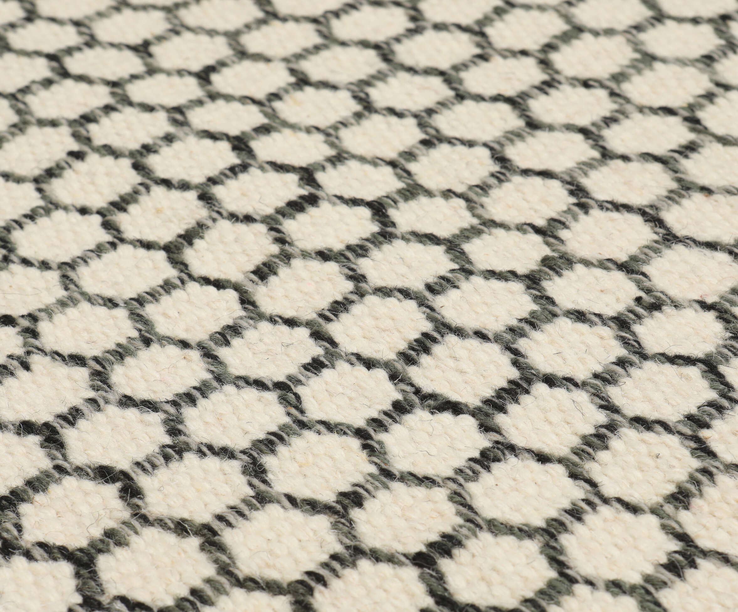 Kilim Honey Comb - Cream White / Black 140 x 200 cm Wool Rug - Rugvista