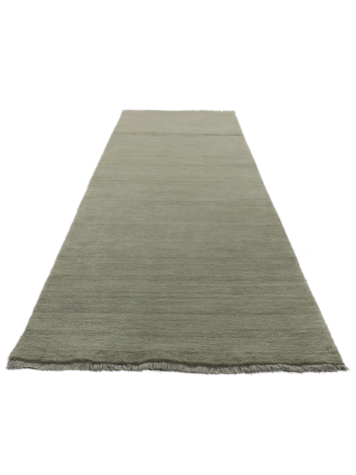 Handloom fringes - Light Green, Runner 80 x 300 cm Wool Rug - Rugvista