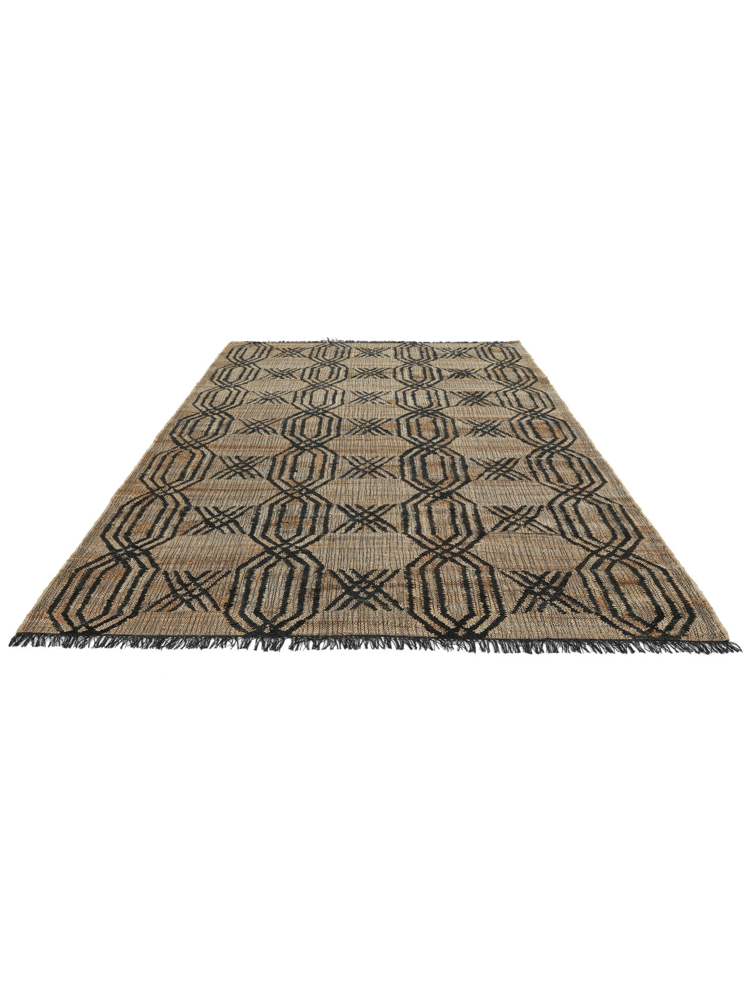 Cross Deco - Beige / Black 200 x 300 cm Jute Rug - Rugvista
