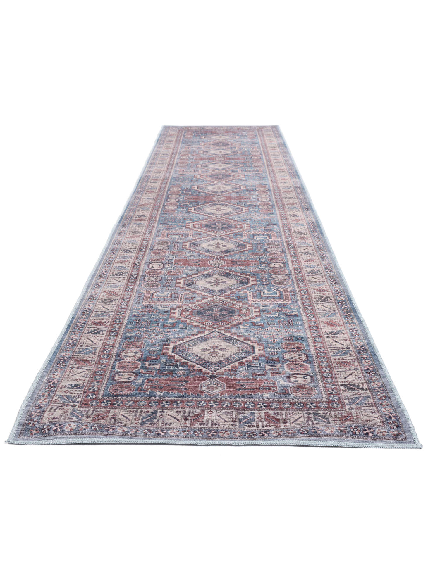 Rugvista Essential - Geo Oriental - Blue, Runner 80 x 350 cm Chenille ...