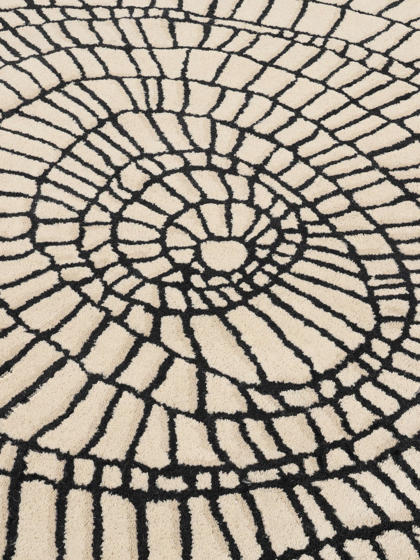 Life lines - Beige / Black, Round Ø 225 cm Wool Rug - Rugvista