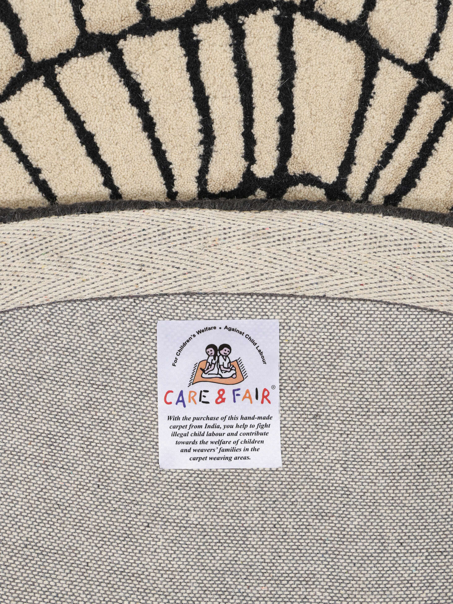 Life lines - Beige / Sort, Rundt Ø 225 cm Uldtæppe - Rugvista