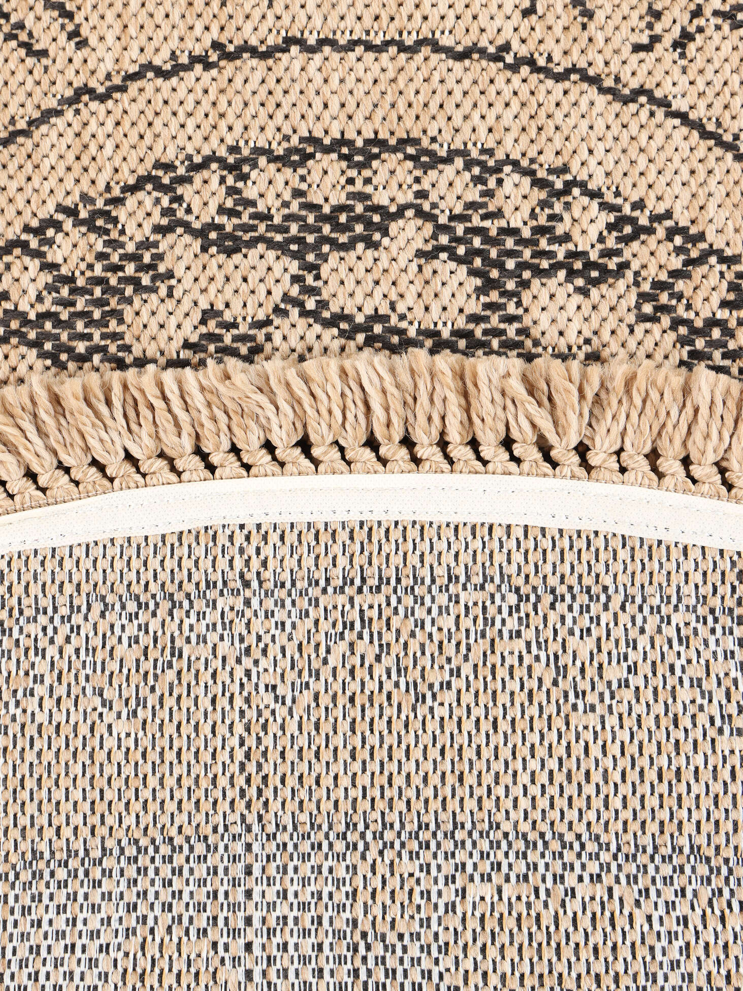 Rugvista Essential - Minelli - fringes - Black / Beige, Round Ø 160 cm ...