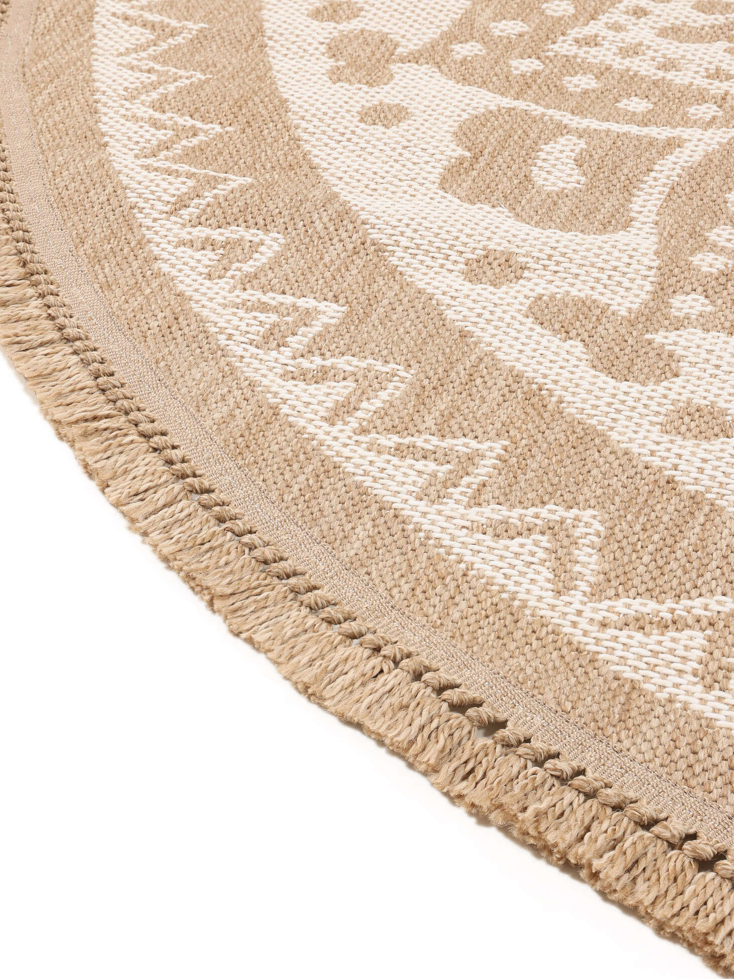 Rugvista Essential - Minelli - fringes - White / Beige, Round Ø 160 cm ...