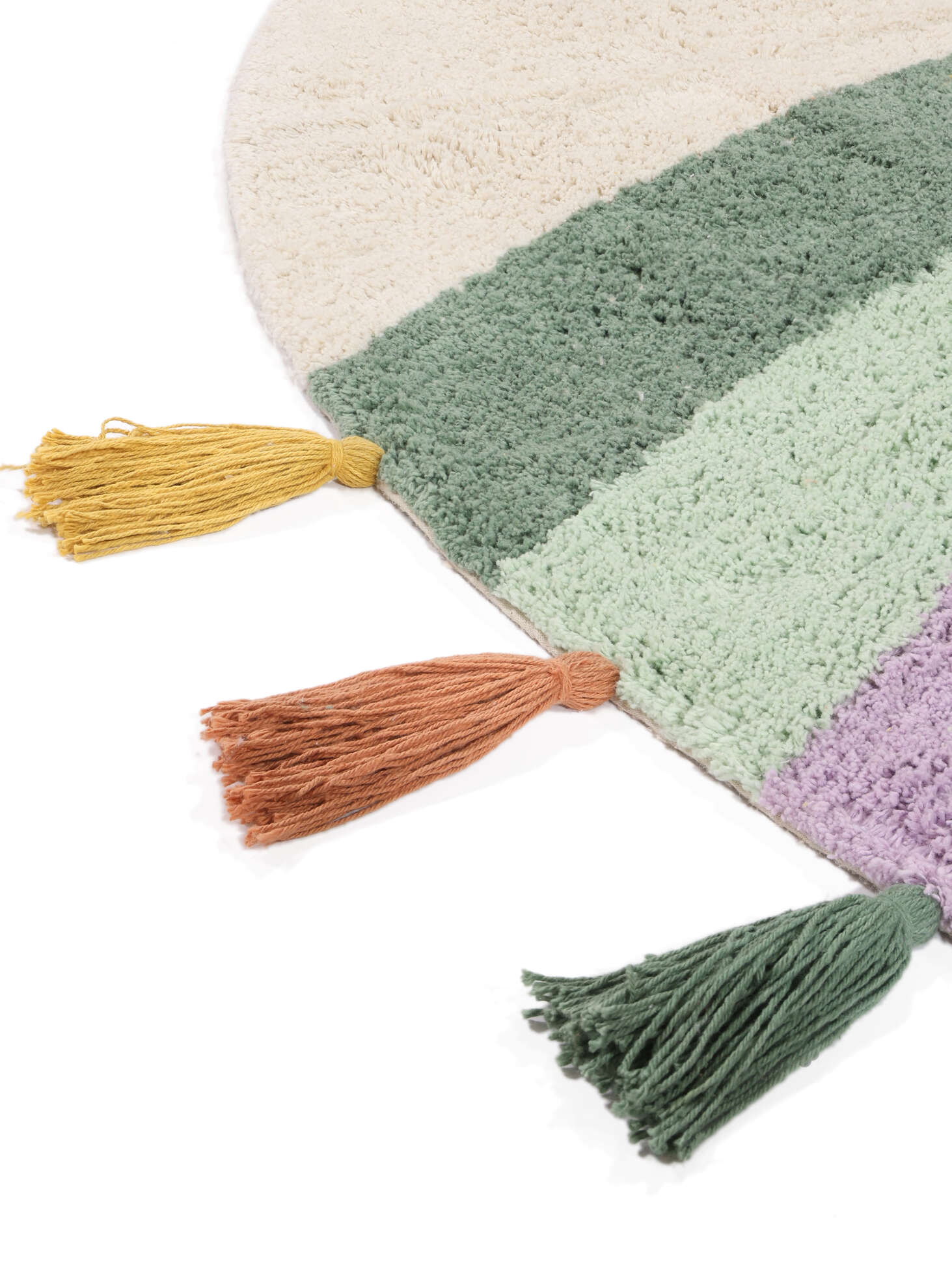 Rainbow - Off White / Multicolor, Round Ø 150 cm Cotton Rug - Rugvista