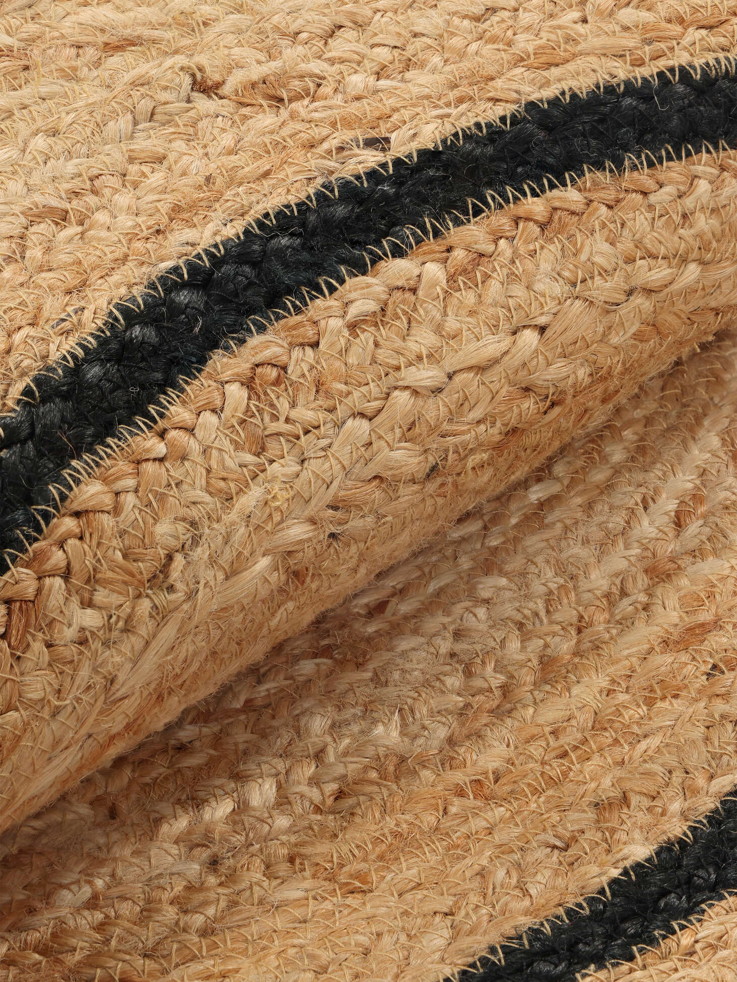 Poppy - Beige / Black, Round Ø 120 cm Jute Rug - Rugvista