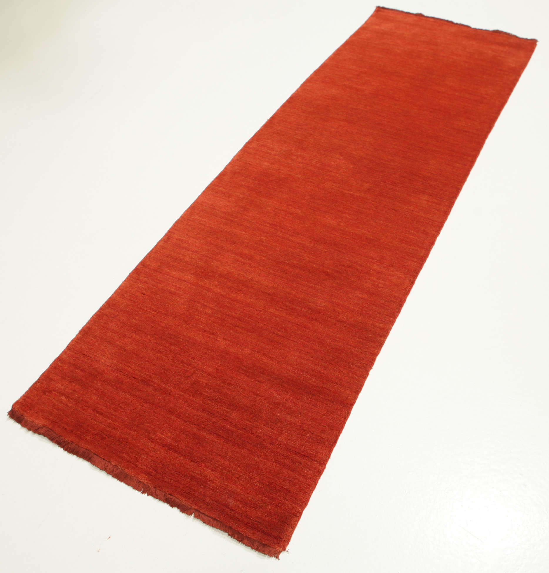 Handloom fringes - Rood / Roestrood, Tapijtloper 80 x 250 cm Wol ...