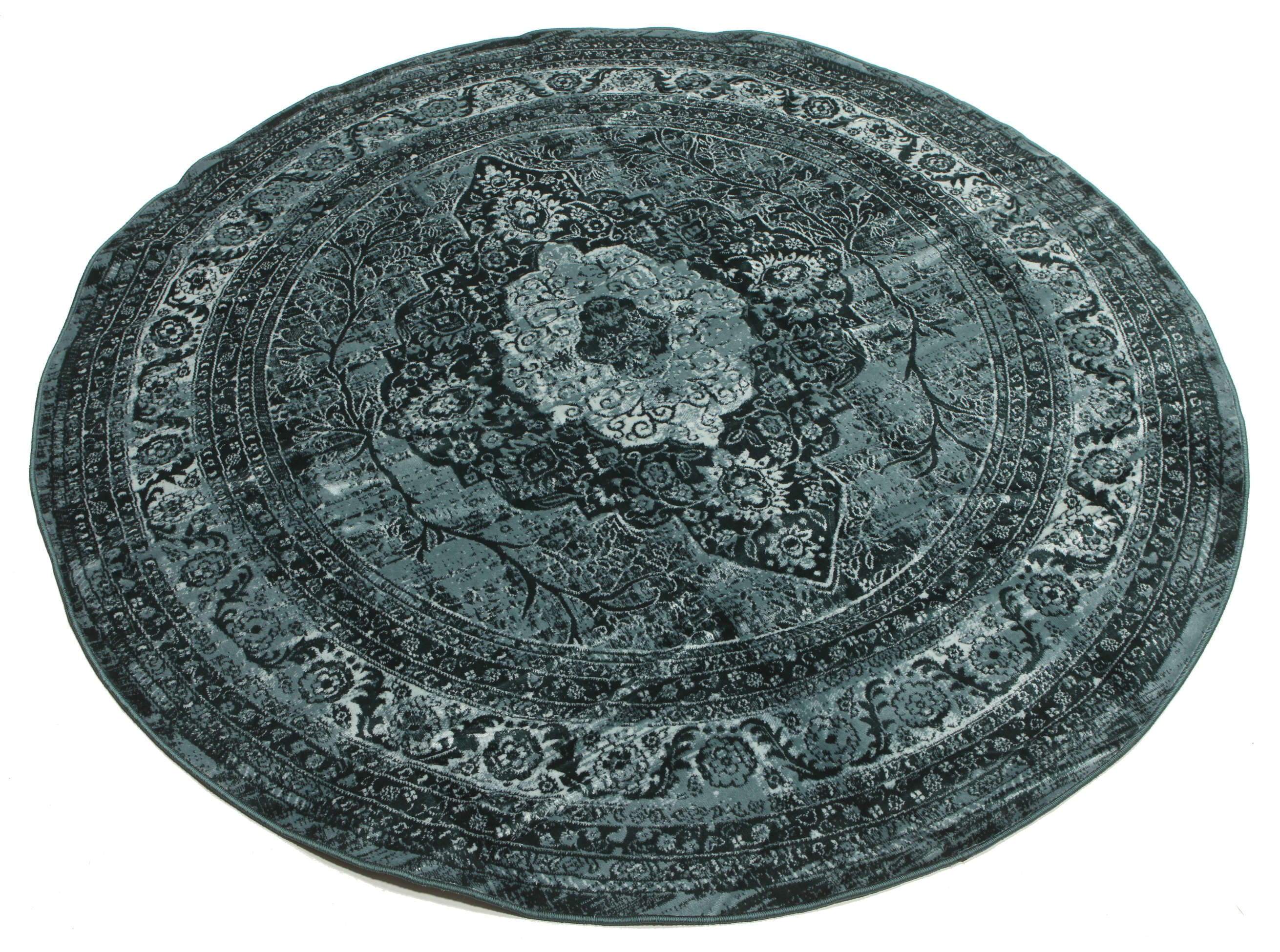 Jacinda - Dark Teal, Round Ø 200 cm Rug - Rugvista